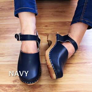 Clogs Brown Women Leather Women Shoes With Belt Low Heel Sandals Close ...