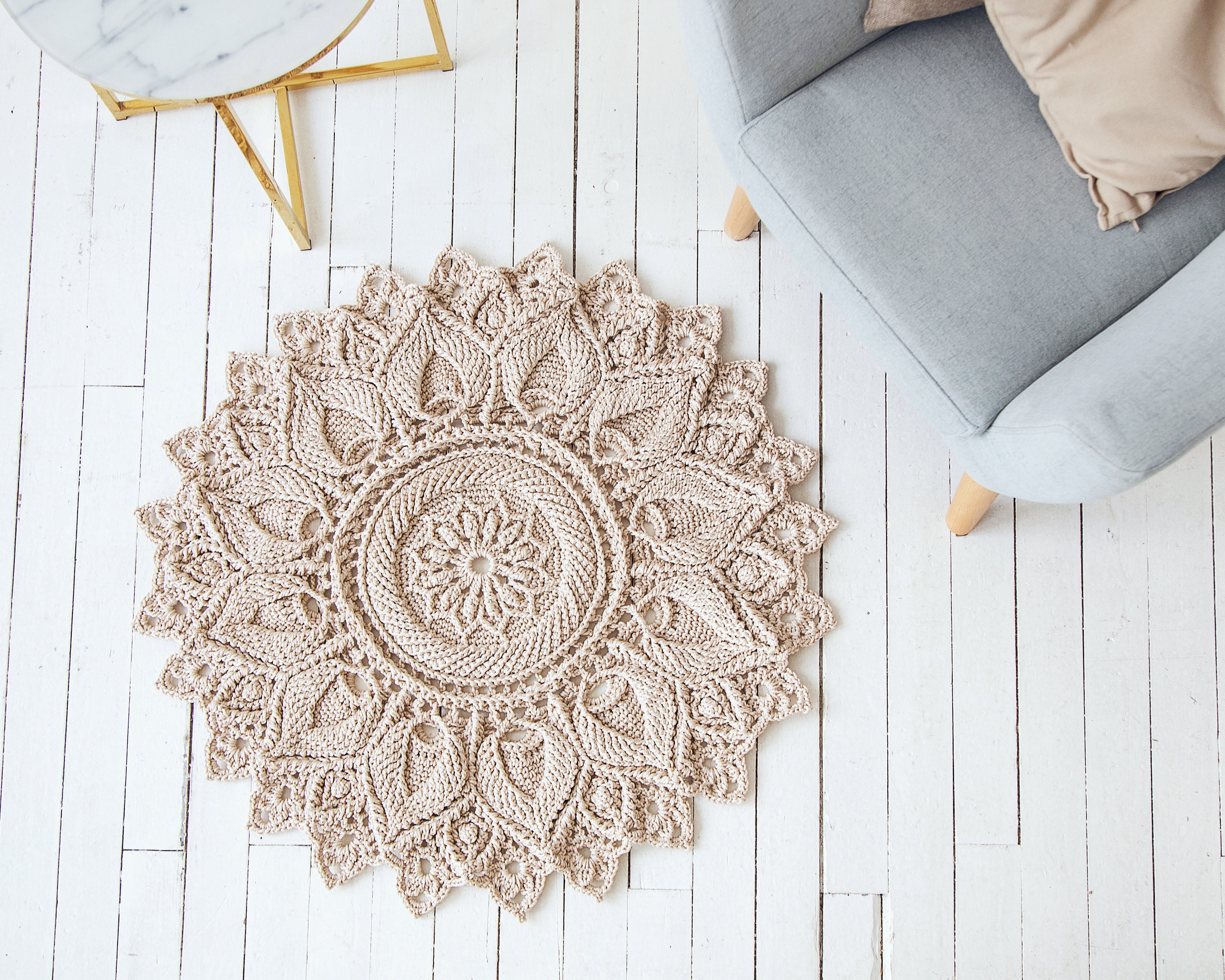 Knitted Rug Round Crocheted Rug Circle Braided Nursery Rug | Etsy