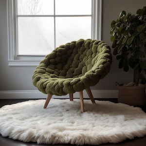 Round Flokati Style Rug off White 3.25" (8cm) Pile 1400 GSM Circle ...