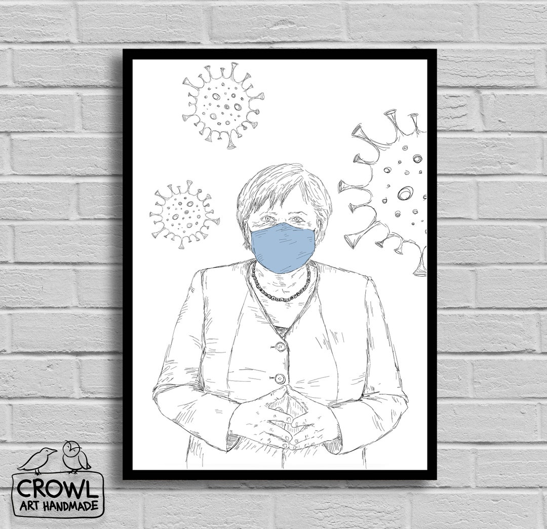 Masked Angela Merkel Illustration, Drawing, Poster, Times With Corona ...