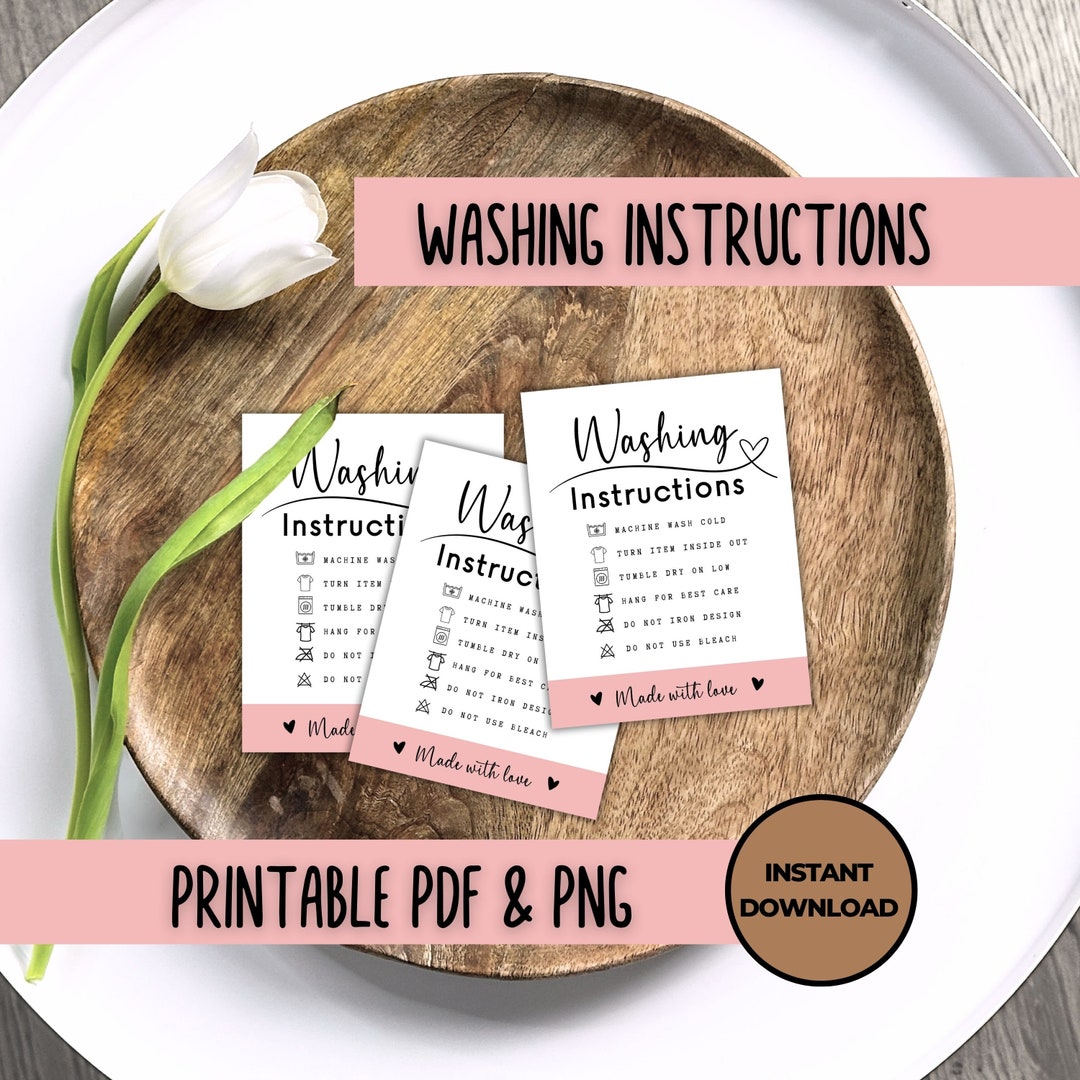 PRINTABLE WASHING Instructions Card, Pdf Png Washing Care Cards, Gildan ...