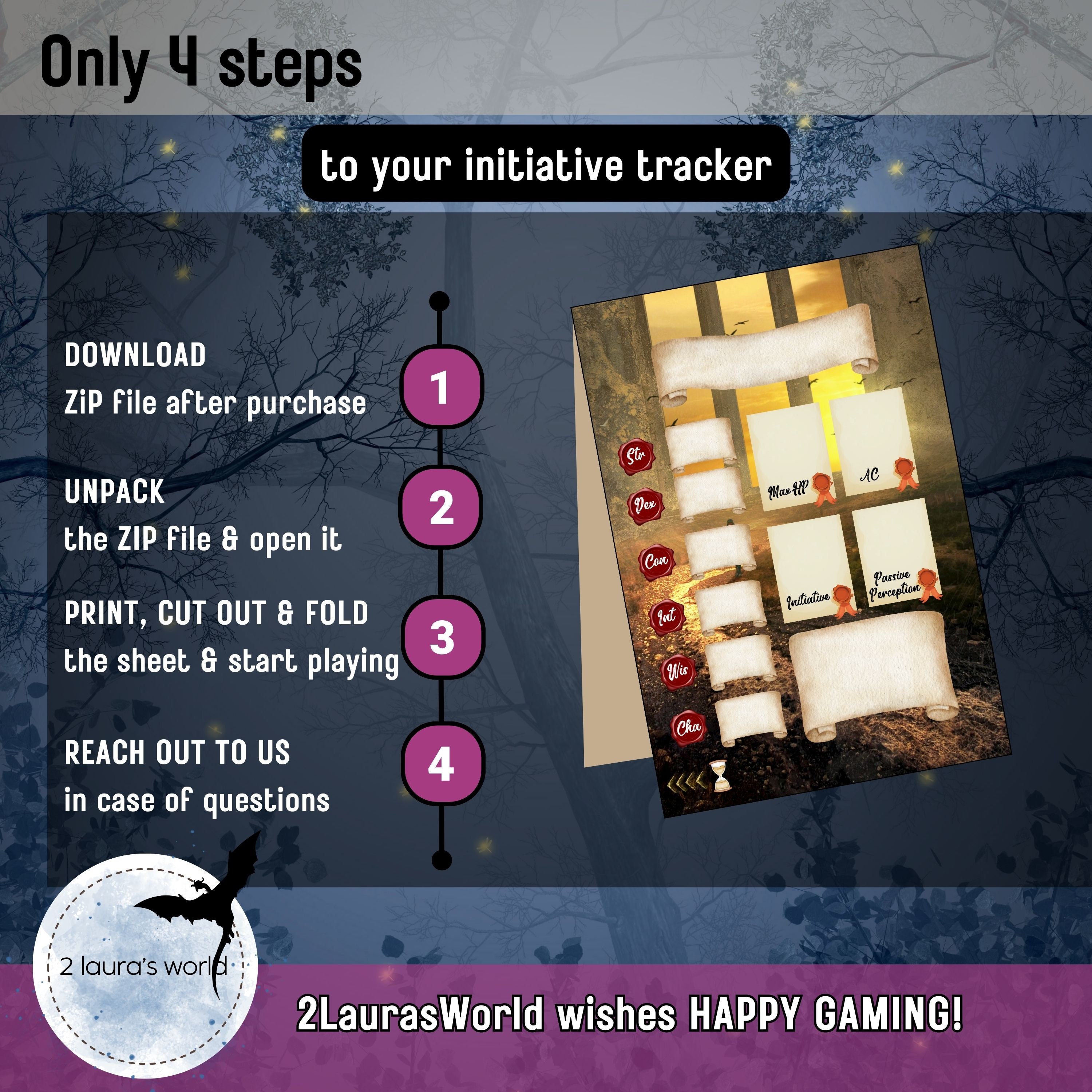 INITIATIVE TRACKER Printable Character Sheet Tent Cards Dungeons ...