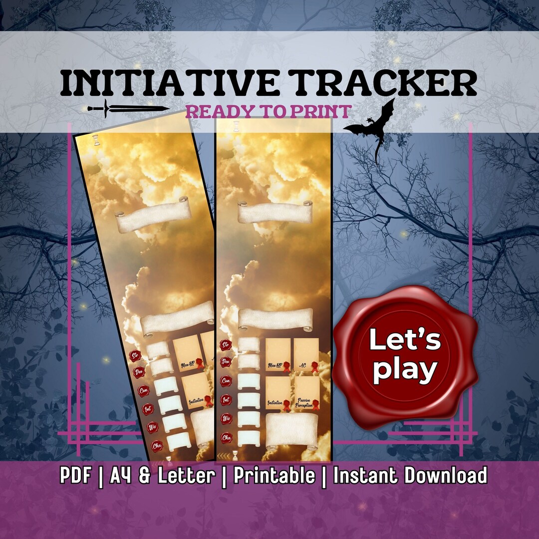 INITIATIVE TRACKER Printable Character Sheet Tent Cards Dungeons ...