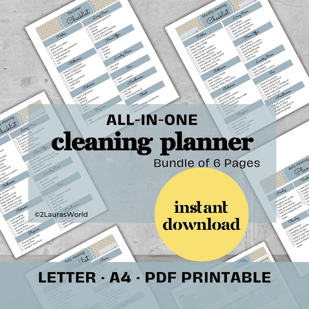 CLEANING Planner Bundle, Printable, Daily, Weekly, Monthly, Yearly ...