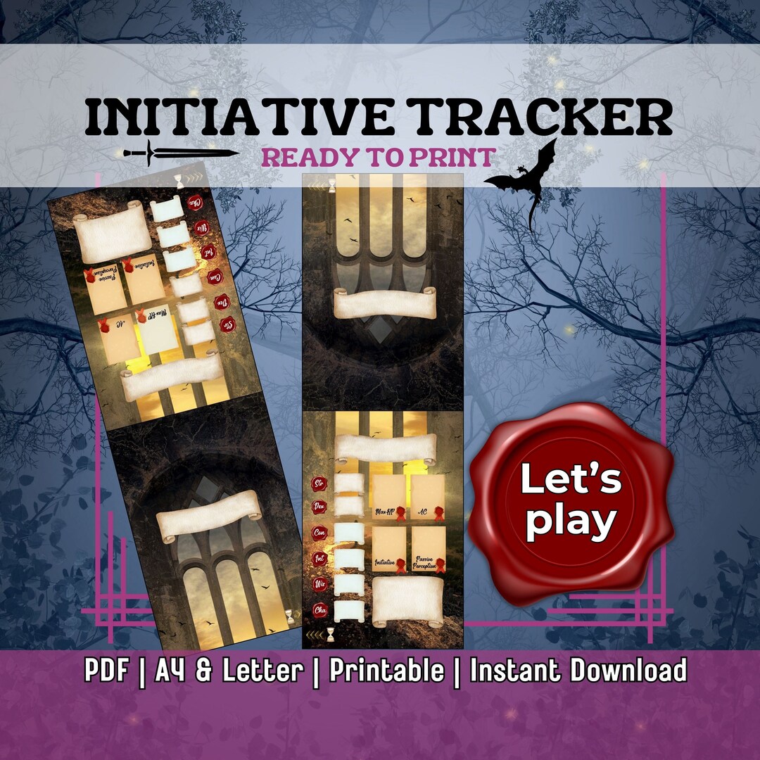 INITIATIVE TRACKER Printable Character Sheet Tent Cards Dungeons ...