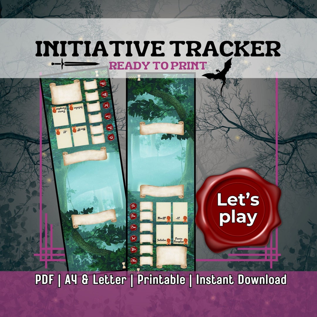 INITIATIVE TRACKER Printable Character Sheet Tent Cards Dungeons ...