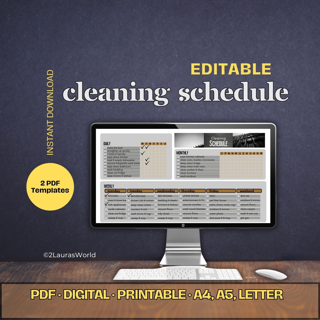 Editable CLEANING Schedule, Printable Weekly, Monthly, Yearly Cleaning ...