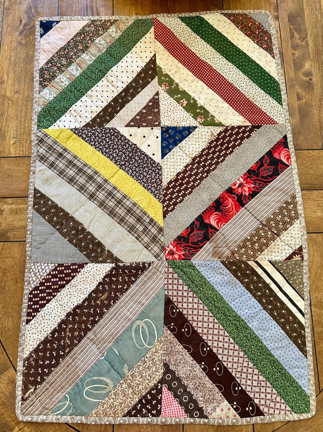 Early Small Quilt, Brown Madder/copper Early Textile, Primitive, Early Home Display, Antique ...