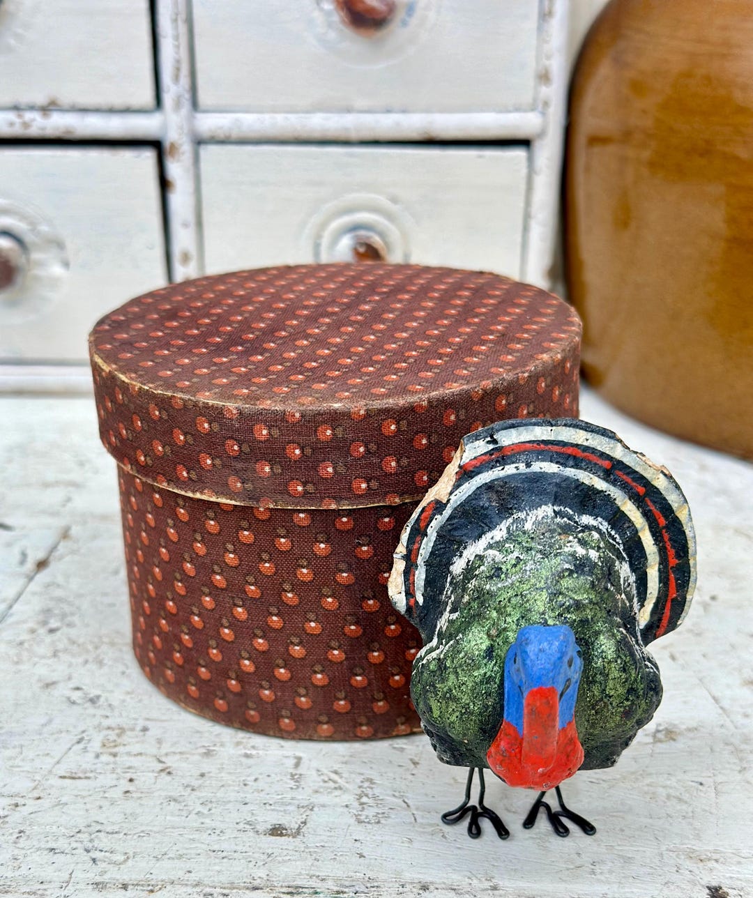 Make Do Vintage/antique German Turkey and Early Fabric Covered Keepsake ...