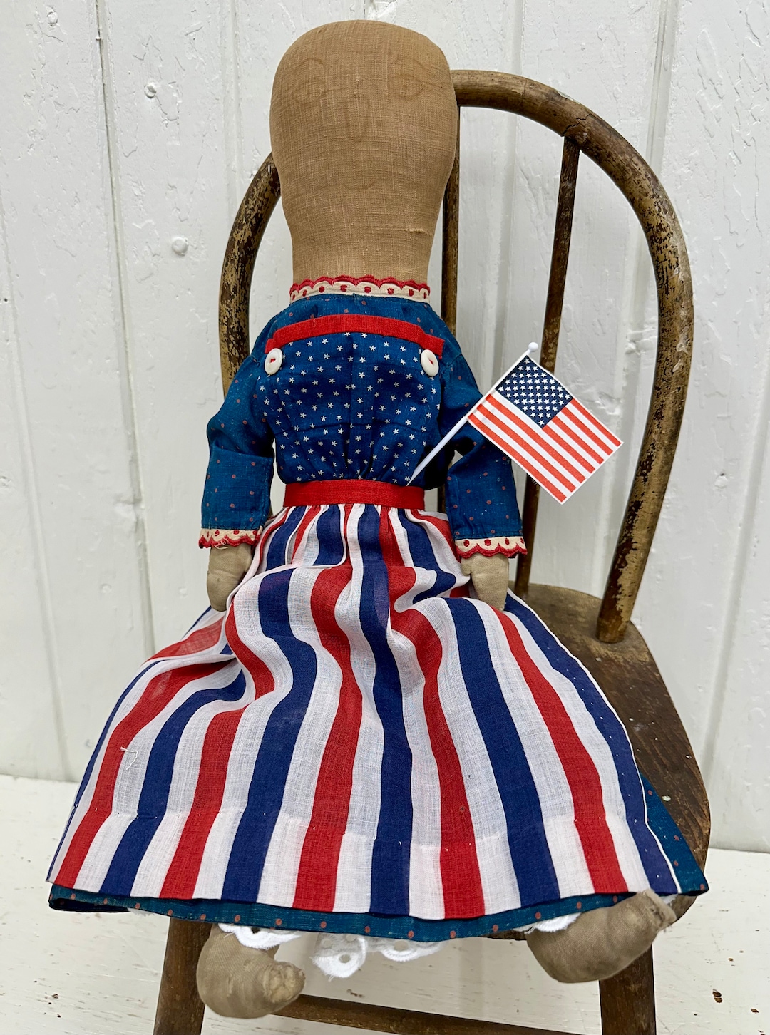 Make Do Early Cloth Rag Doll, Early Blue Calico Fabric Dress. - Etsy