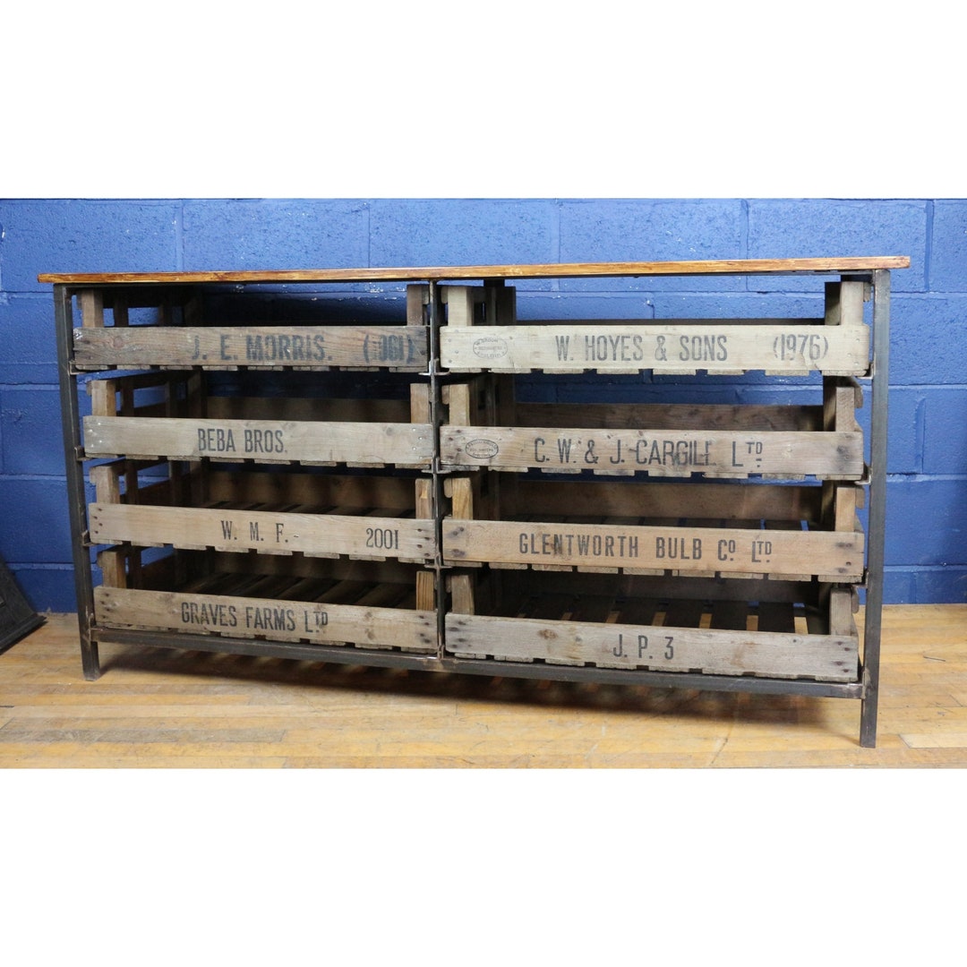 A Large Industrial Rustic 8 Drawer Chest or Sideboard, Set With Potato ...