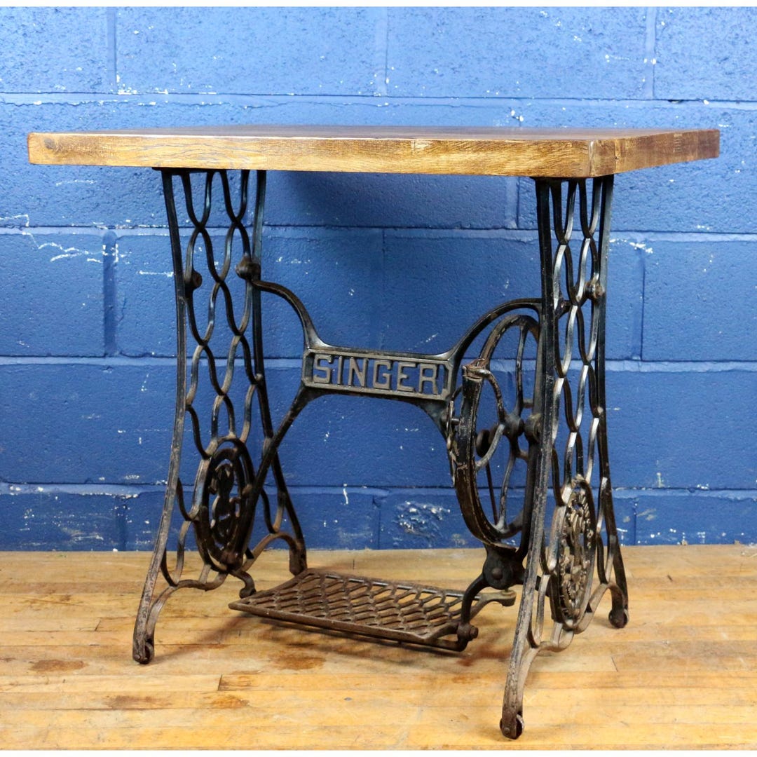 A Vintage Retro Cast Iron Singer Sewing Machine Side Table, With Solid ...