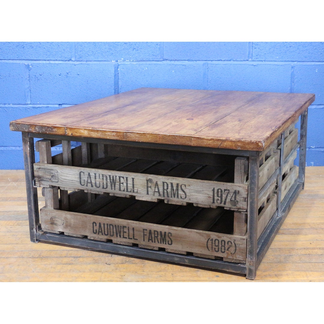 A Large Vintage Industrial Rustic Four Drawer Coffee Table, Set With ...