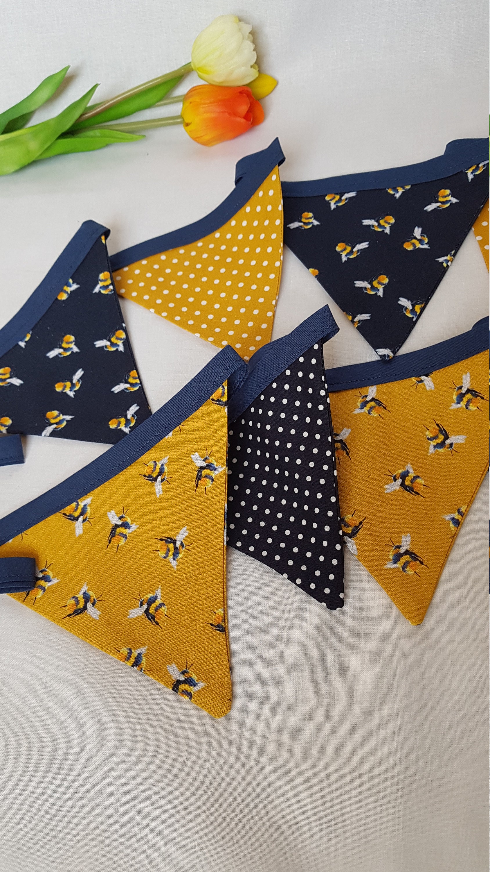 Bumble bee bunting mustard and navy bee bunting spotted | Etsy