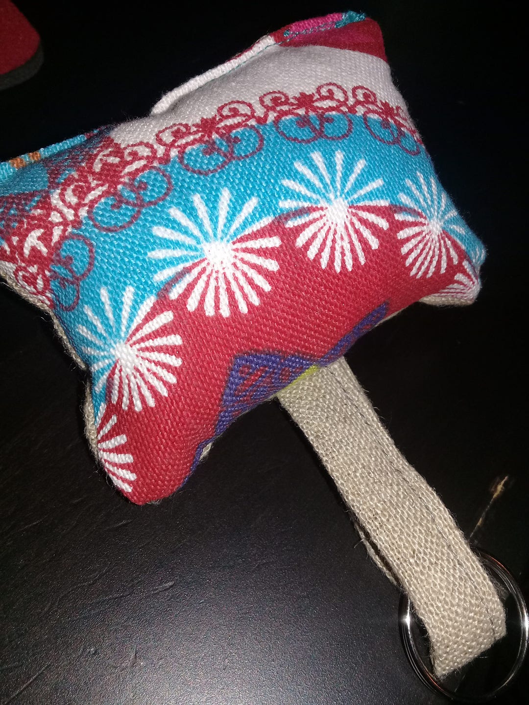 Red-linen Fabric Key Holders in Pink/white/blue and Brown in Rectangle ...