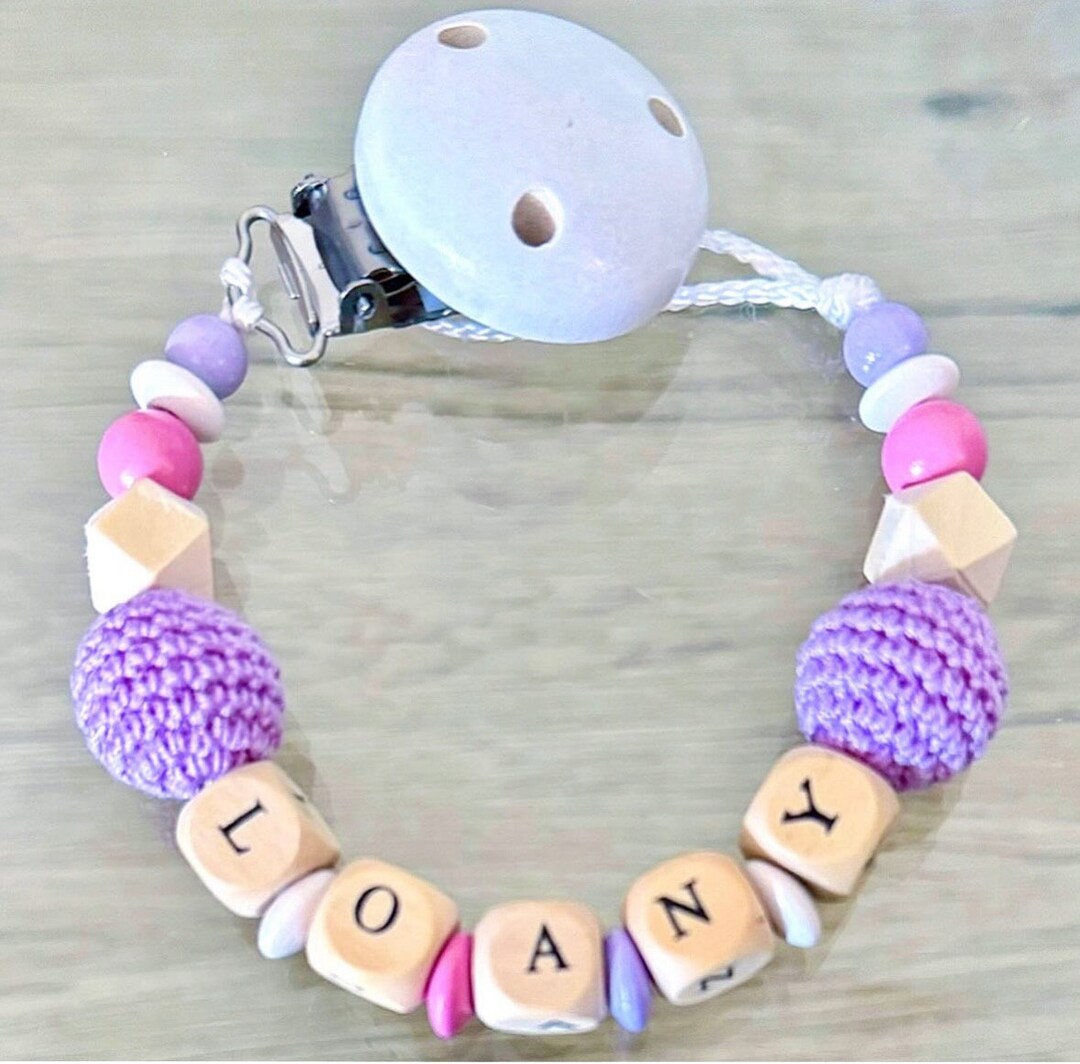 Pacifier Attachment / Wooden Comforter, White Clip, White Pearls, Baby ...