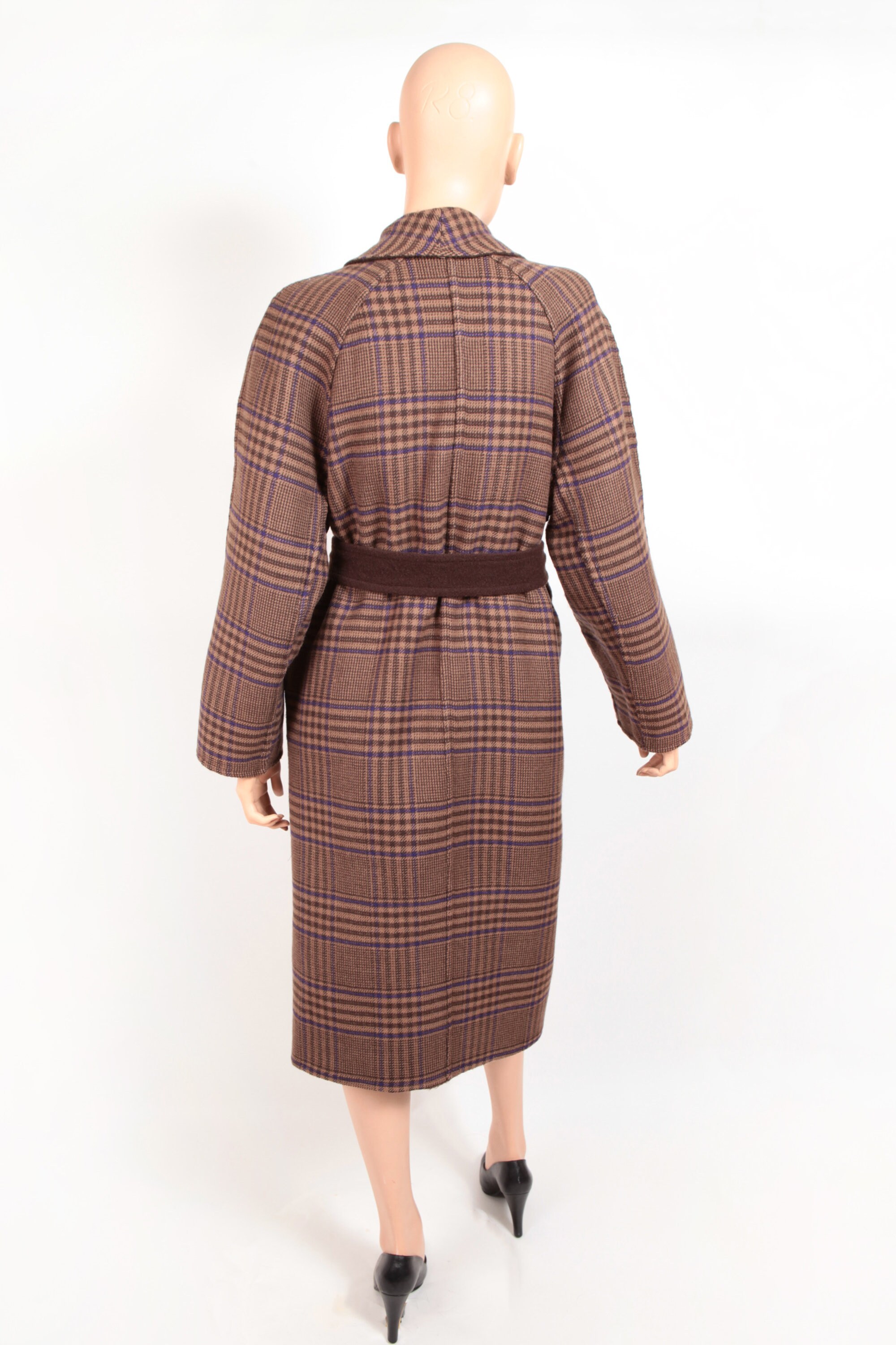 80s Vintage French, Trench Coat in Pure Brown Wool and Reversible Check ...