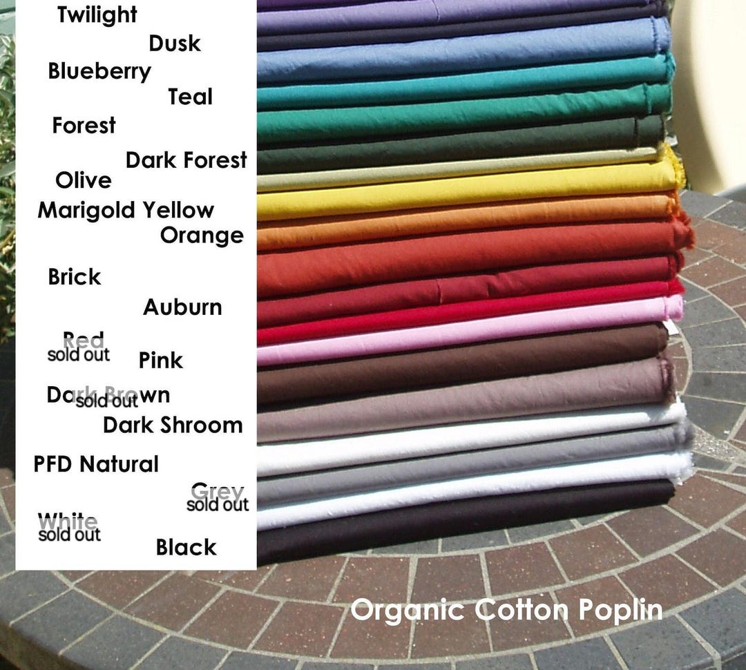 Solid Organic Cotton Poplin by the Yard and Half Yard - Many Colors ...
