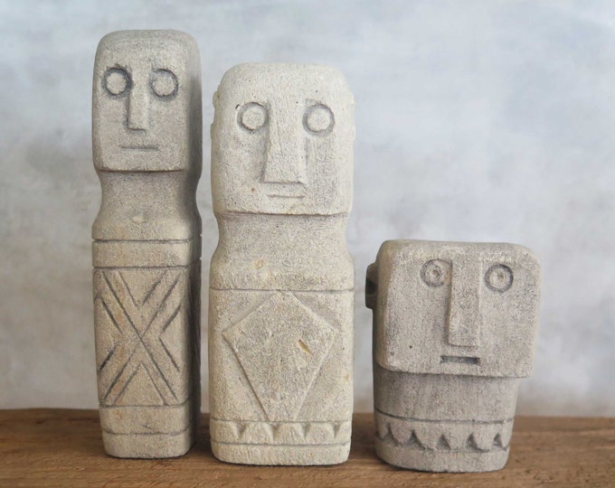 Tribal Statues Set of 3, Boho Home Decor, Primitive Statue, Rustic ...