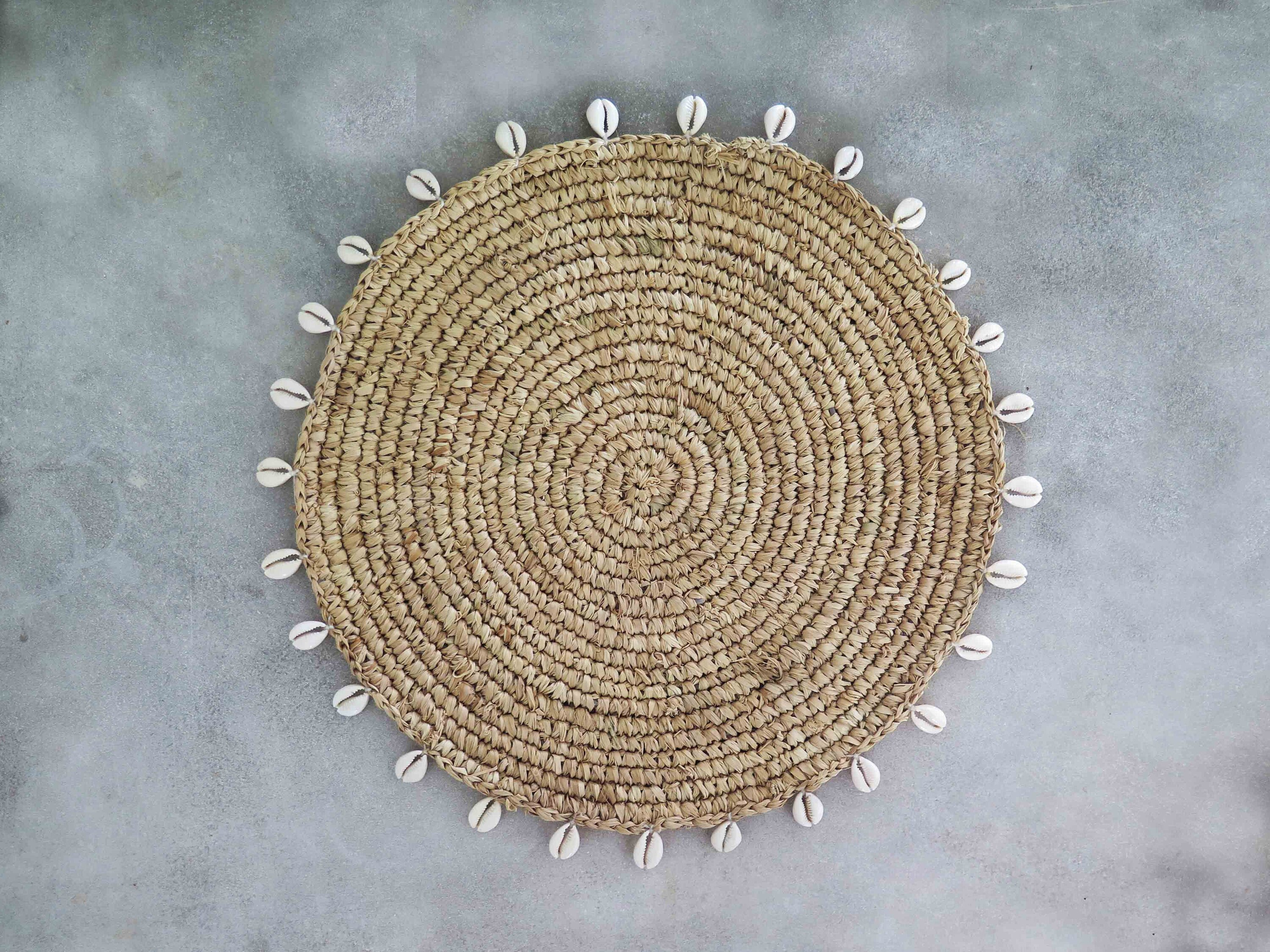 Raffia Round Placemat With Shell Embroidery Boho Table Decor - Etsy