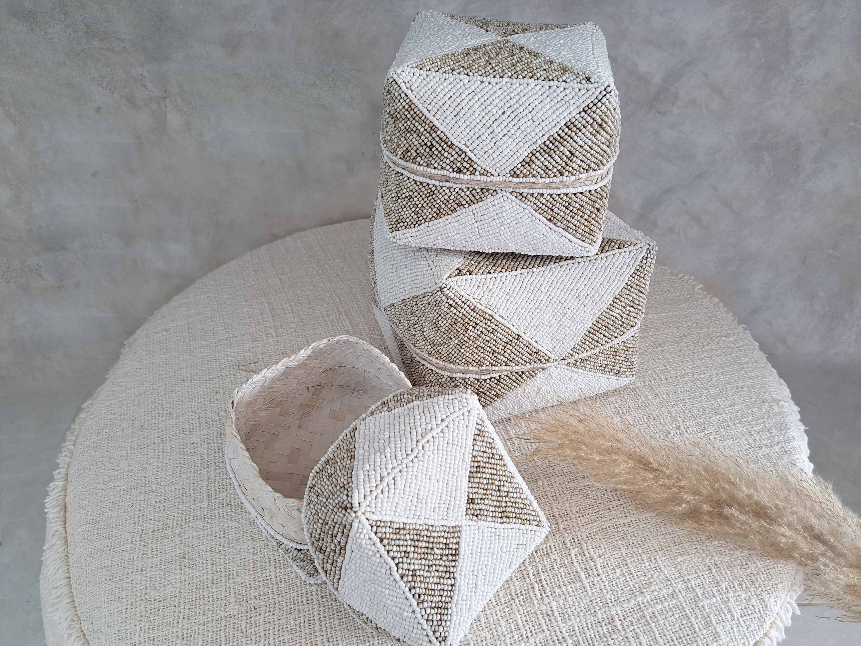 Decorative Beaded Box Set of 3, Handmade Beaded Basket, Decorative ...