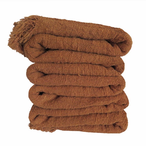 Handwoven Hand Dyed Rust Raw Cotton Throw Blanket Natural - Etsy