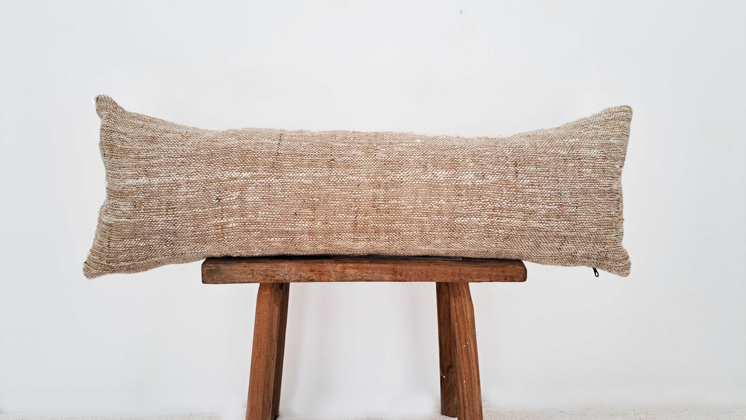 Extra Long Brown Lumbar Pillow – Jute and Cotton Blend, Handcrafted - Etsy