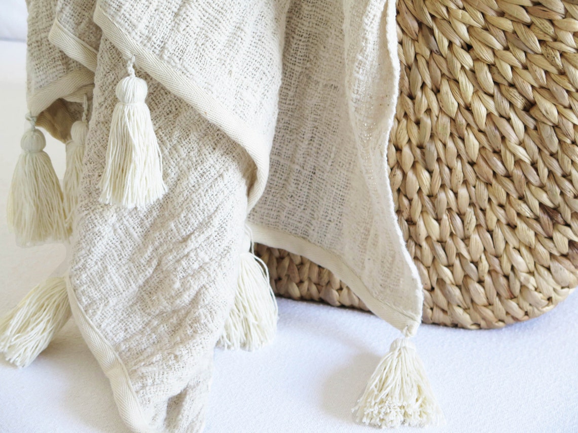 Ivory Handwoven Tassel King Throw Bohemian Home Decor 100% | Etsy