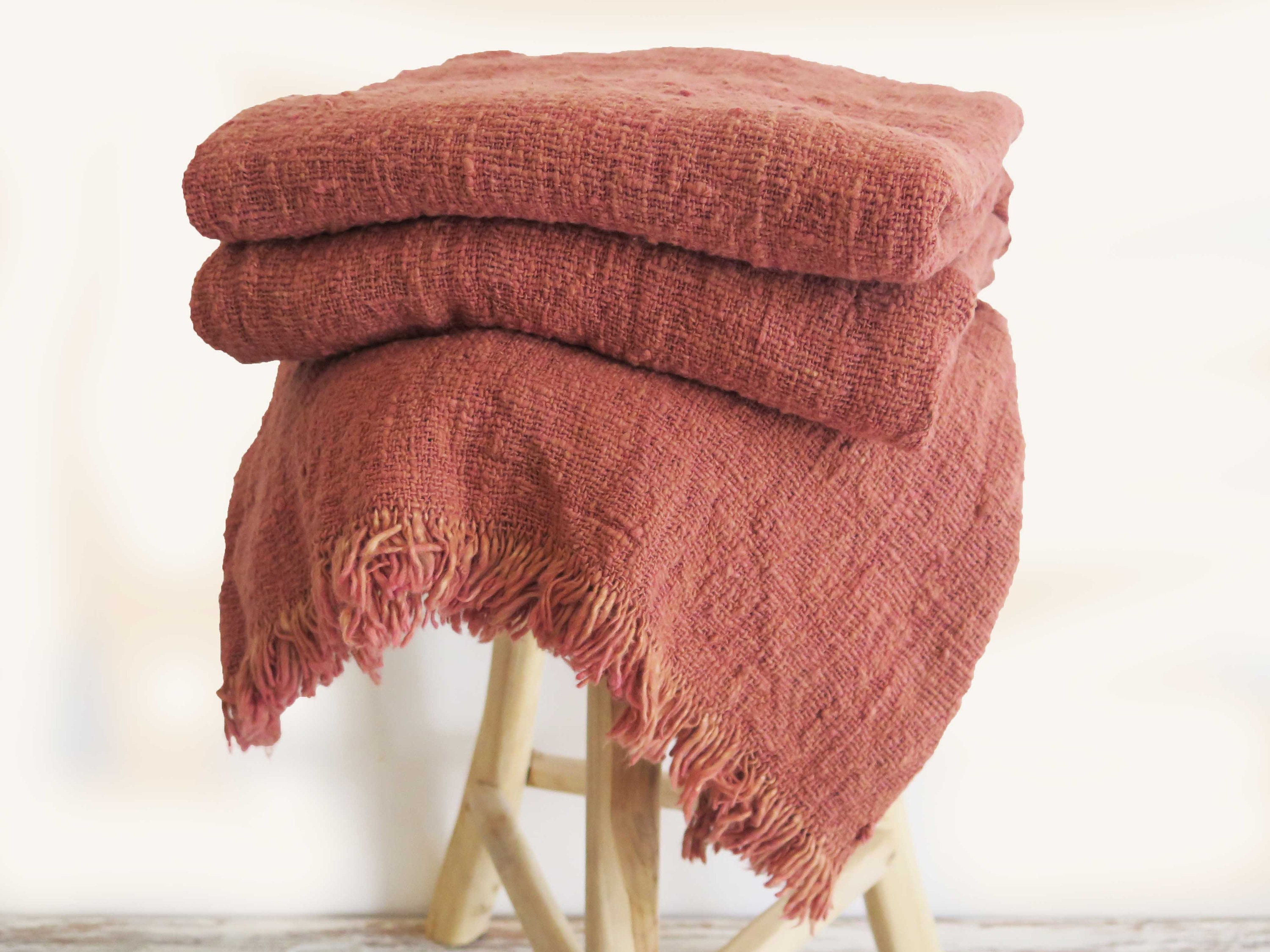 Handwoven Hand Dyed Terracota Raw Cotton Fringed Throw Blanket - Etsy