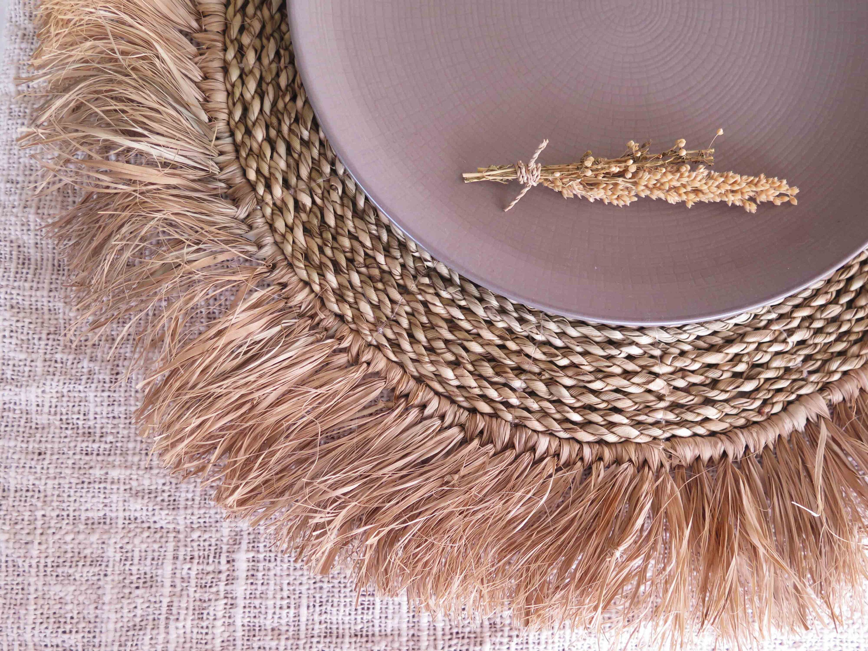 Raffia Round Placemat With Trim Round Table Mat With Fringes - Etsy