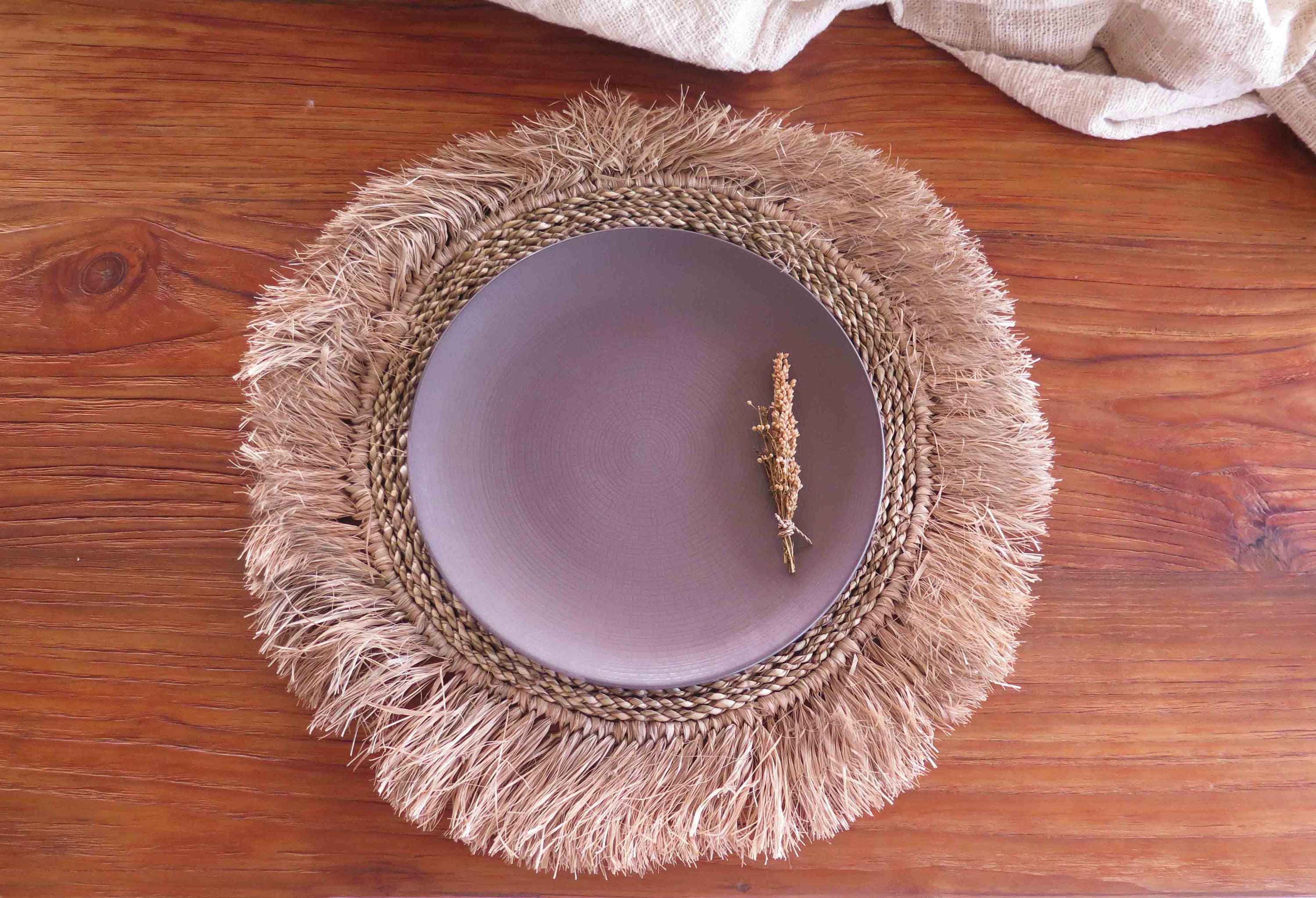 Raffia Round Placemat With Trim Round Table Mat With Fringes - Etsy