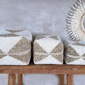 Decorative Beaded Box Set of 3, Handmade Beaded Basket, Decorative ...