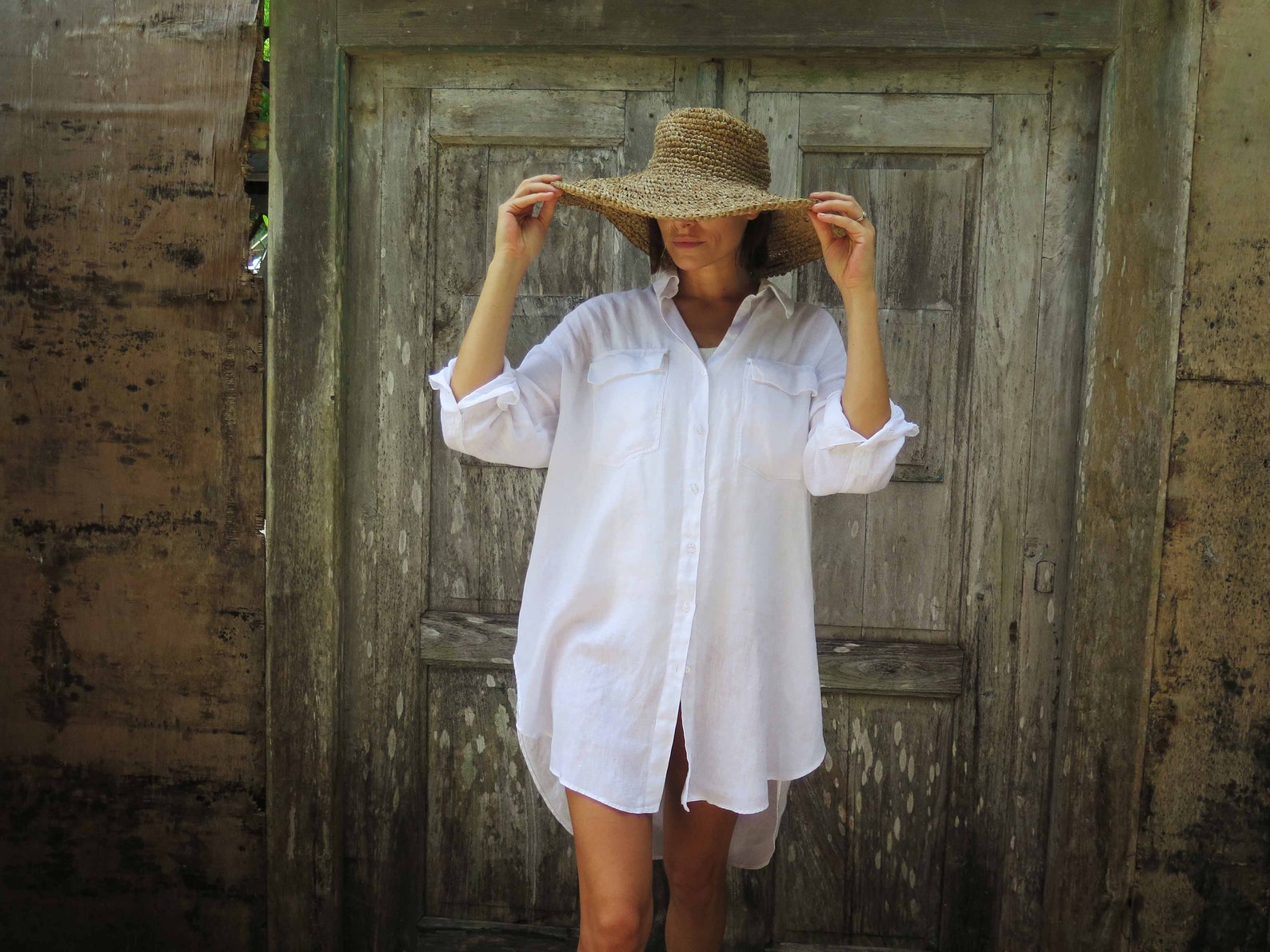 Linen Oversized Shirt Beach Cover Up Relaxed Linen Shirt - Etsy