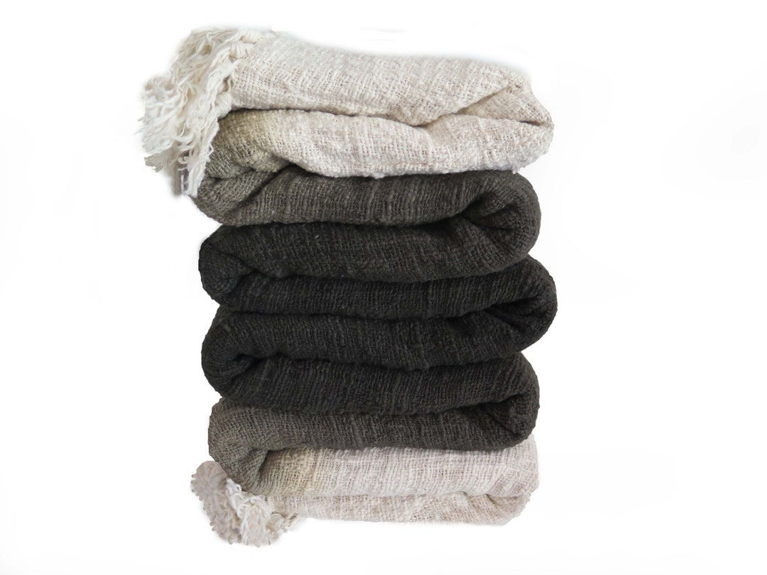 Black Ivory Olive Throw Blanket, Woven Blanket Hand Dyed, Ombre Daybed ...