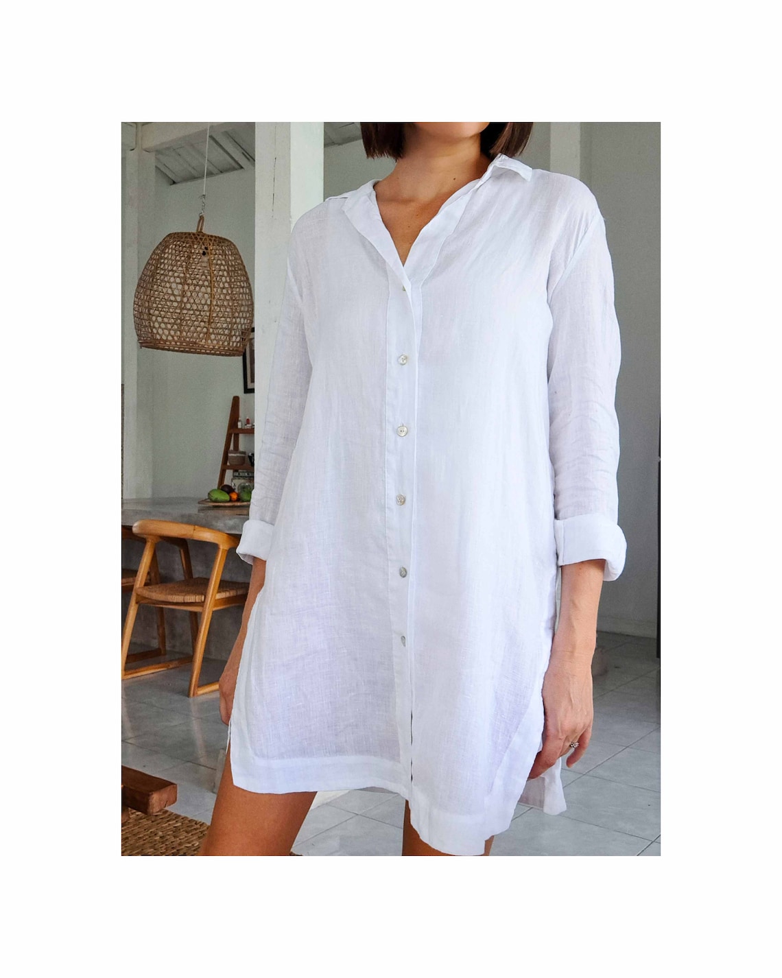 Linen Shirt Dress, White Button up Tunic, Beach Cover Up - Etsy