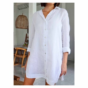 Linen Shirt Dress, Straight Linen Shirt, White Linen Button up Tunic ...