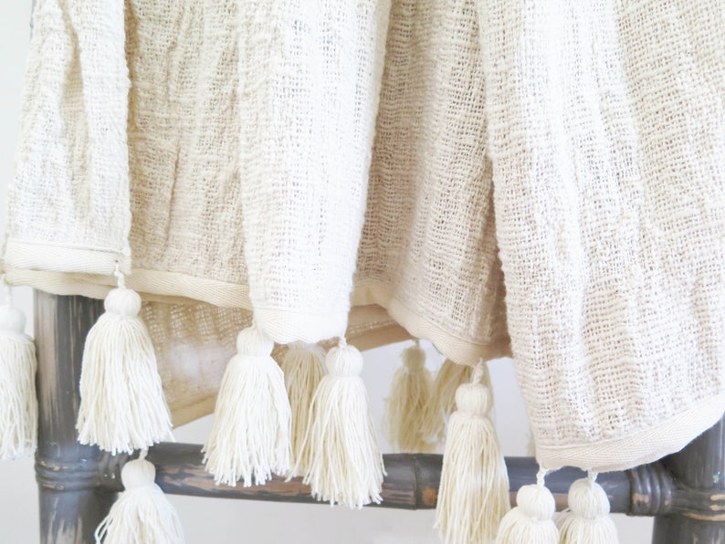 Ivory Handwoven Tassel King Throw Bohemian Home Decor 100% | Etsy