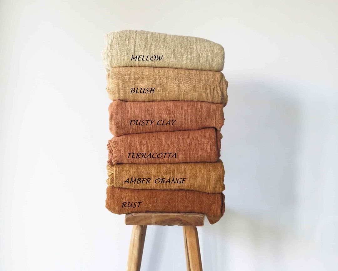 Mellow Throw Blanket, Handwoven Organic Cotton Bed Throw, Khaki Yellow ...
