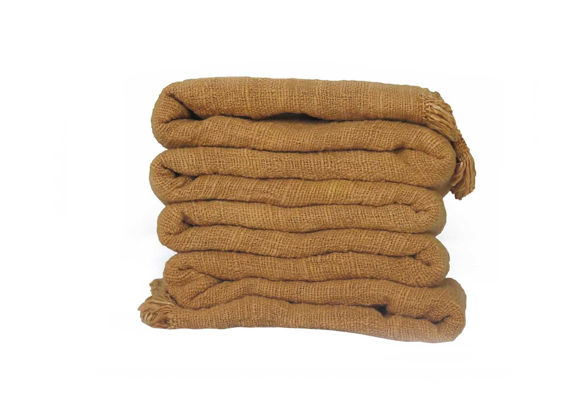 Apricot Orange King Throw, Handwoven Raw Organic Cotton, Naturally Hand ...