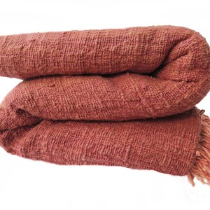 Handwoven Terracotta Throw Blanket, Raw Organic Cotton Fringe Bedspread ...