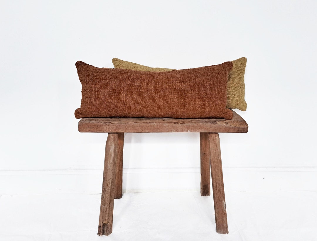 Lumbar Cushion Covers Set of 2 in Rust & Peach, Handwoven, Hand Dyed ...