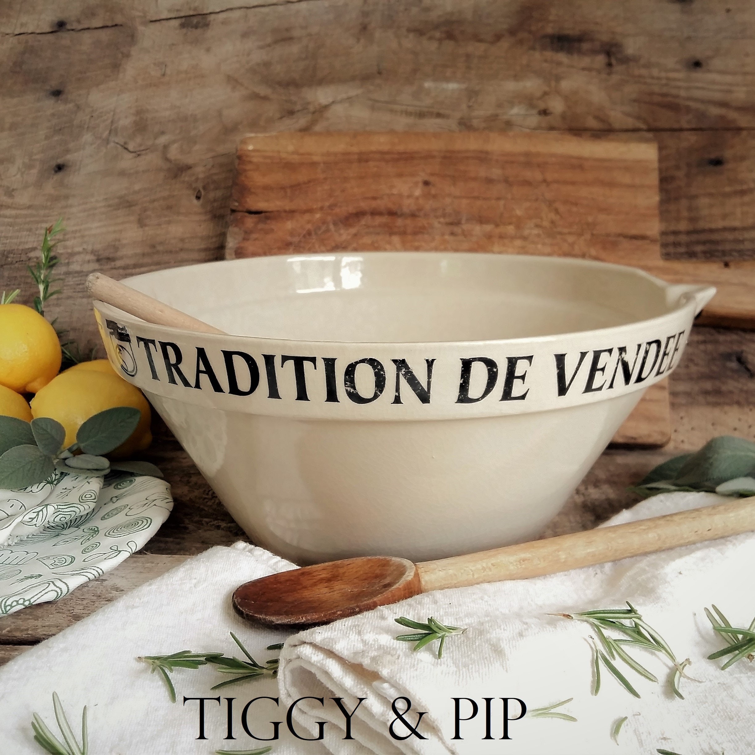 Huge French Stoneware Mixing Bowl. Pudding Basin. Beige / Grey Glazed ...