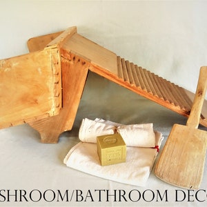 Antique Wooden Washboard and Laundry Paddle. Complete With Kneeling Box ...