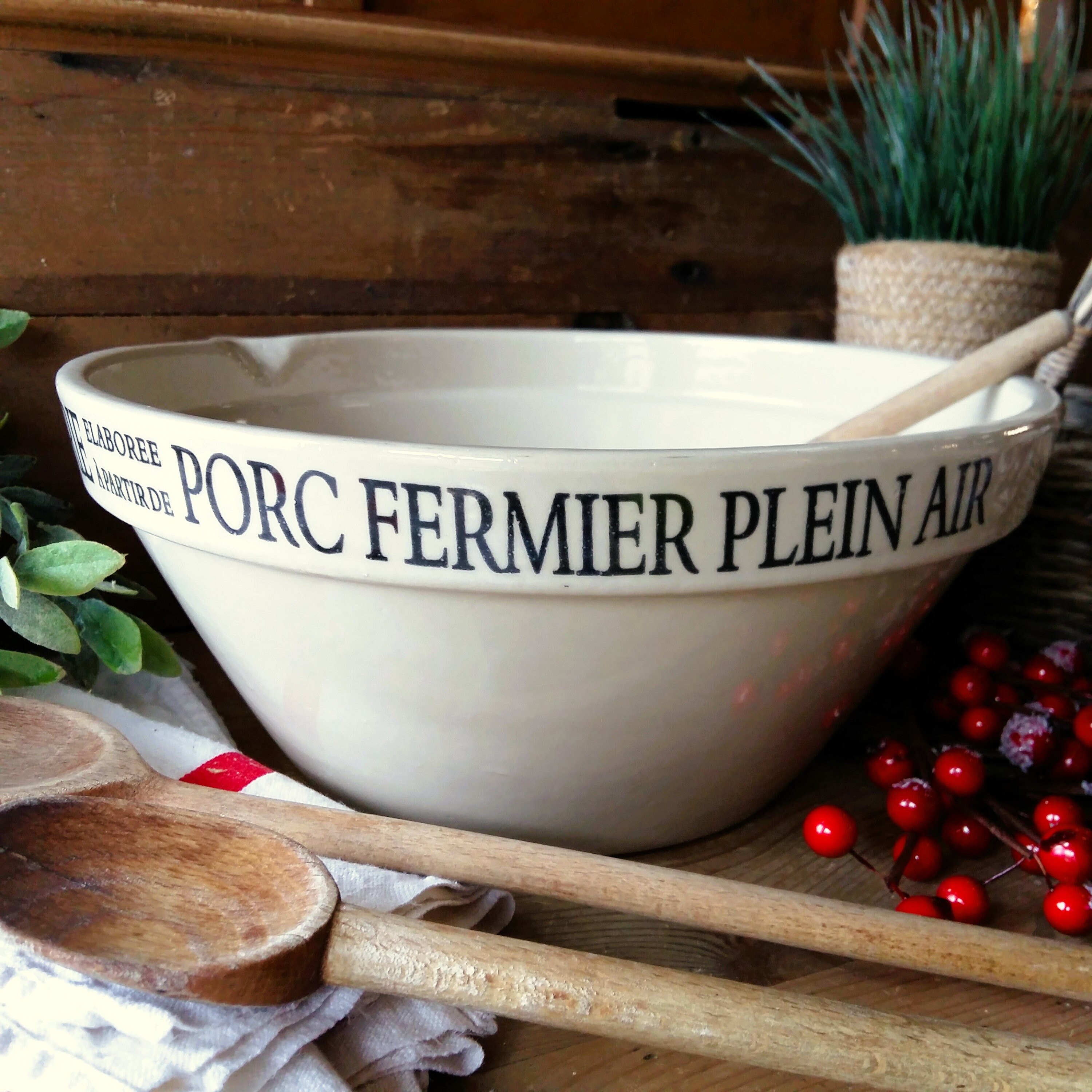 Huge French Stoneware Mixing Bowl. Pudding Basin. Beige / Grey Glazed ...