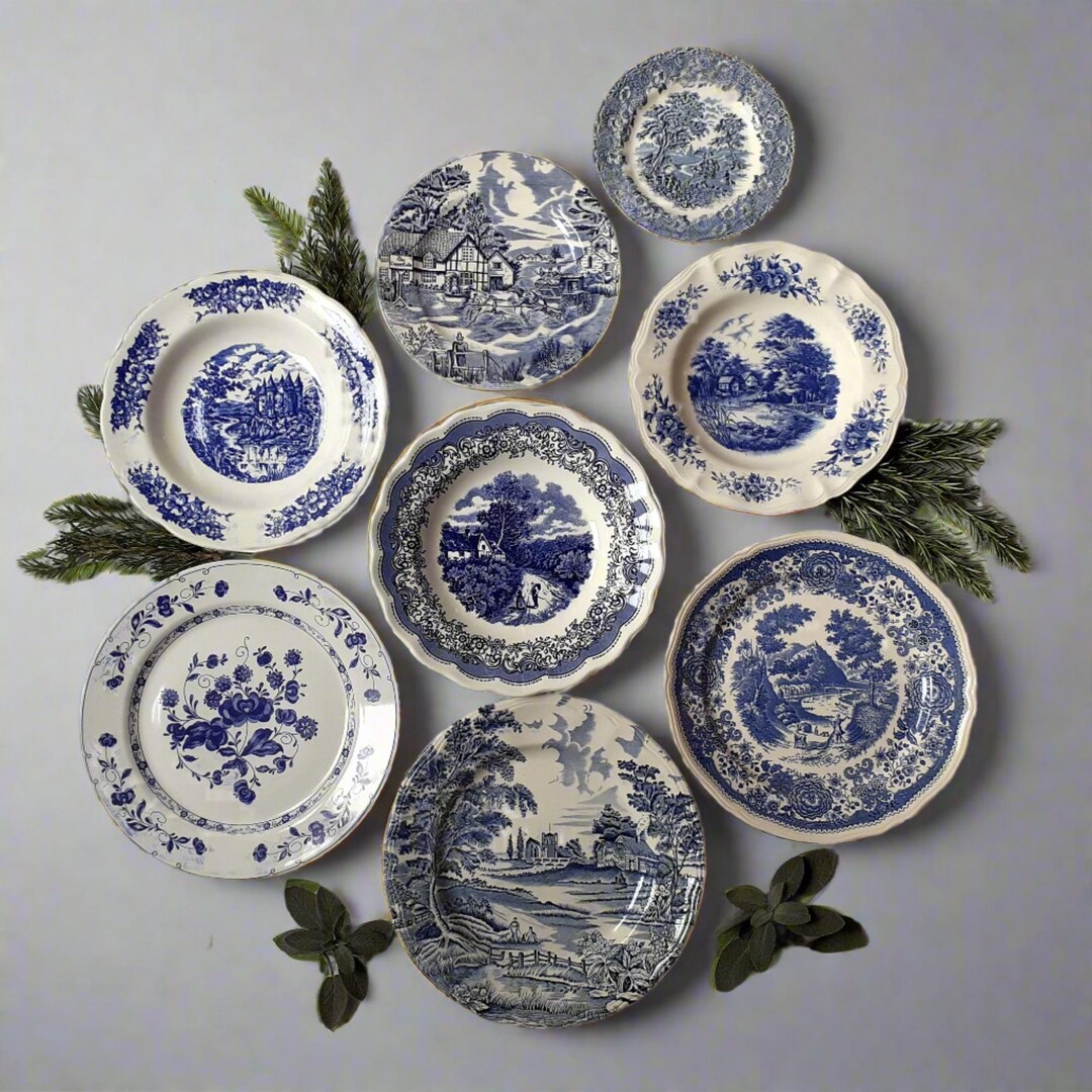EIGHT Mix and Match Blue and White China Plates/dishes. Blue & White ...