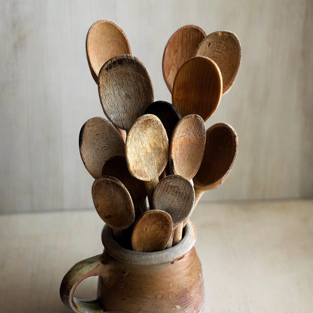 Set of 14 Wooden Spoons. Vintage Long Wooden Spoon Set for Primitive ...