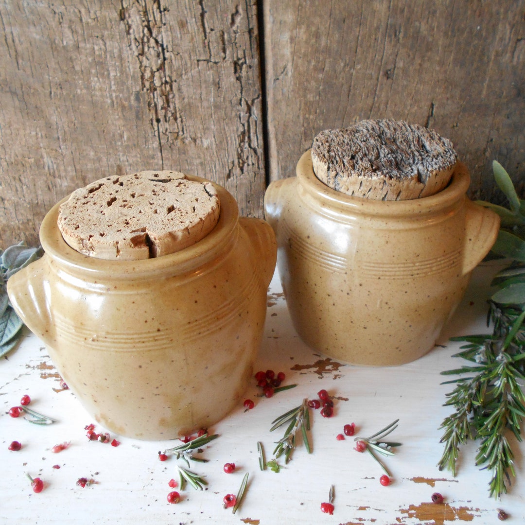Set of Two Stoneware Mustard Crocks With Vintage Cork Stoppers. French ...