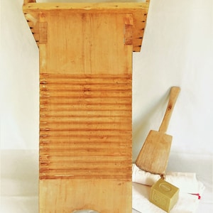 Antique Wooden Washboard and Laundry Paddle. Complete With Kneeling Box ...