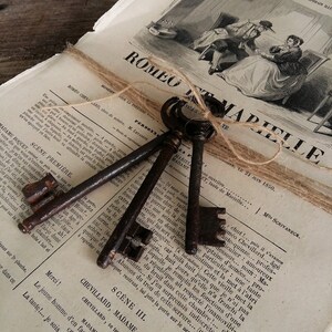 Pack of 1800s Antique Book Pages & Three Iron Keys. 50 French Theatre ...