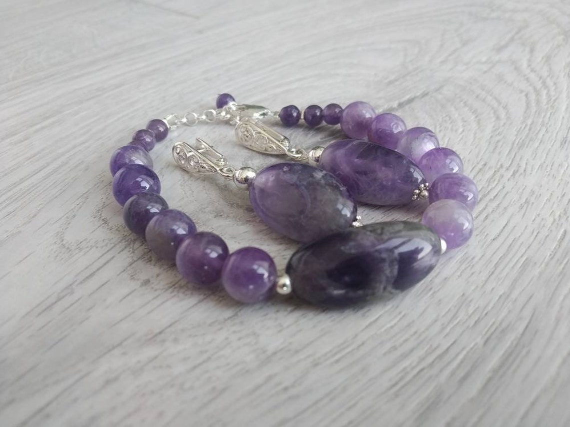 Amethyst Bracelet and Earrings February Stone Oriental - Etsy